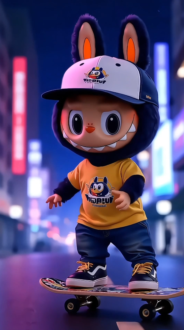 Labubu's Night City Skate Adventure - Free Labubu Static Wallpaper HD
